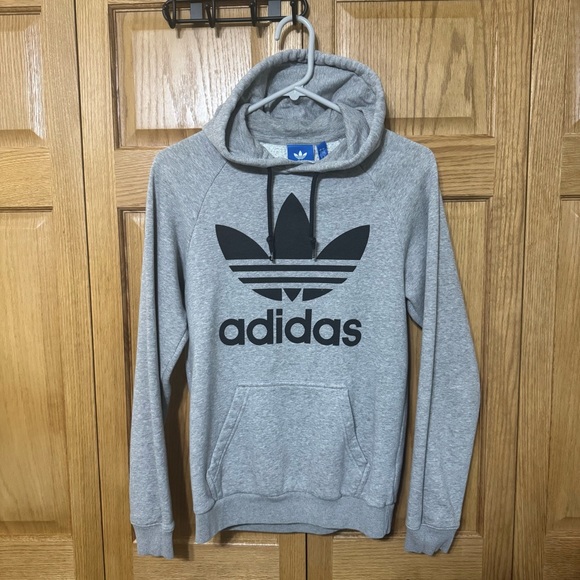 adidas | Shirts | Adidas Gray Sweatshirt Hoodie With Trefoil Logo ...